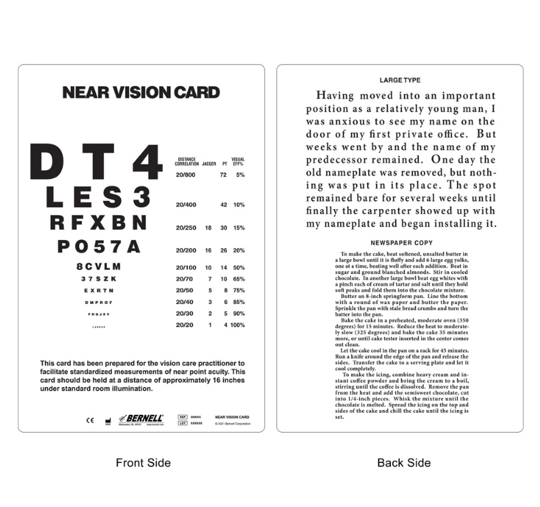 Near Vision Card (Bernell), 40cm | Near Tests | Visual Acuity | VISUS ...