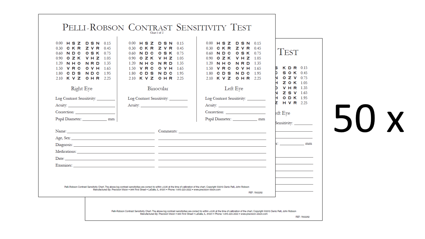 Answer forms for Pelli Robson chart (50 sheets) | Pruebas de visión del ...